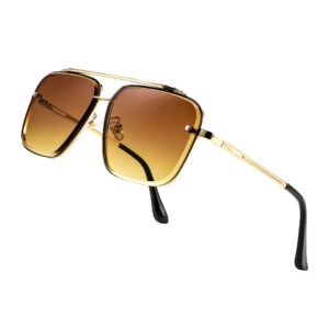 FEISEDY Sunglasses, Fashion Square Pilot Sunglasses, Vintage Metal Gradient Glasses for Men and Women, B4104