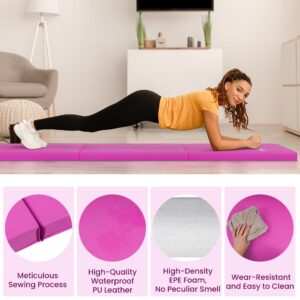 Signature Fitness 2" Thick Three Folds Folding Exercise Mat with Carrying Handles for MMA, Gymnastics and Home Gym Protective Flooring, Pink