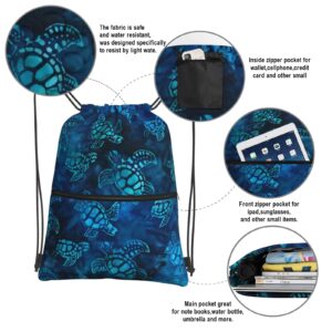 QILERONGRONG Watercolor Blue Sea Turtle Drawstring Backpack Bag Sport Gym Sackpack Durable Waterproof Lightweight for Men Women Beach Bag String Bag