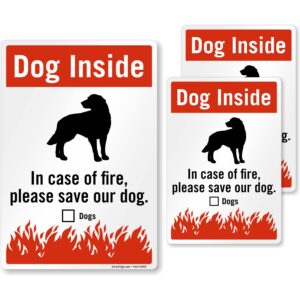 smartsign (pack of 3) “dog inside - in case of fire please save our dog” pet rescue label set, one 3.75"x5.5" & two 2.75"x4" - engineer grade reflective decals, red, black and white, made in usa