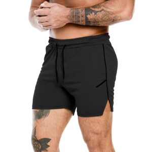 pidogym men's workout running shorts 5 inch, lightweight mesh gym athletic fitted short pants for bodybuilding training black