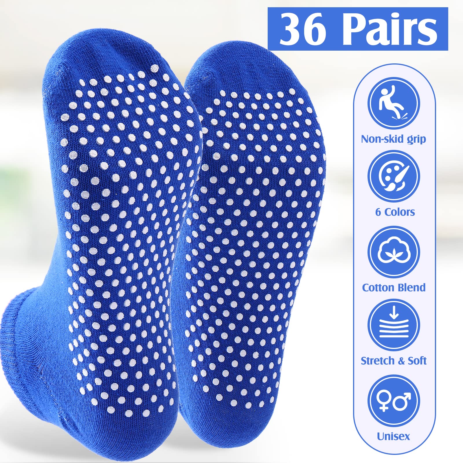 Janmercy 36 Pairs Non Slip Socks Women's Sports Yoga Pilates Socks Slipper Socks with Grippers(Multi Colors)