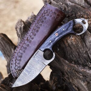 lh limassol 9 inch fixed blade custom handmade damascus hunting knife/skinner knife/skinning knife leather sheath