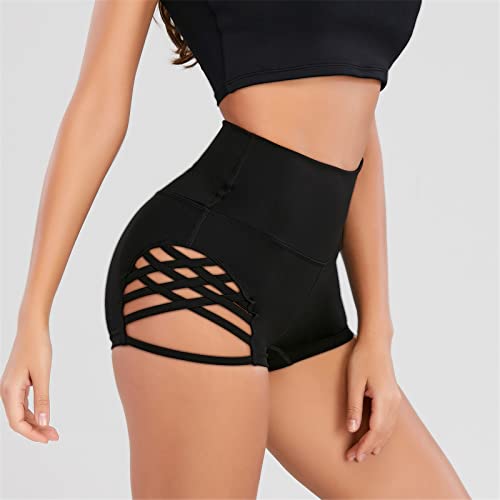 Jaworzy Women's Workout Booty Leggings Shorts, High Waisted Tummy Control Yoga Shorts, Sexy Butt Lifting Pole Dancing Shorts (Medium, Black)