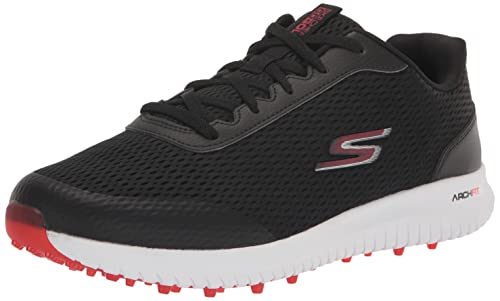 Skechers Men's Max Fairway 3 Arch Fit Spikeless Golf Shoe Sneaker, Black/Red, 11 Wide