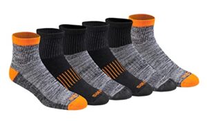 dickies men's dri-tech moisture control quarter socks, available in m-xxl (6, 12, 18, hi-vis orange black (6 pairs), x-large