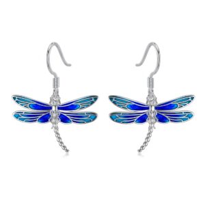 pelovny christmas gifts for mom from daughter blue dragonfly earrings for women s925 sterling silver big dragonflies dangle hook earrings for women