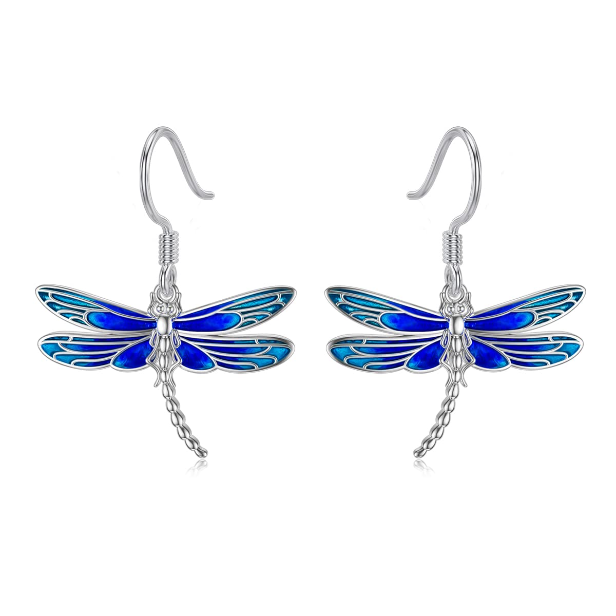 PELOVNY Christmas Gifts for Mom from Daughter Blue Dragonfly Earrings for Women S925 Sterling Silver Big Dragonflies Dangle Hook Earrings for Women