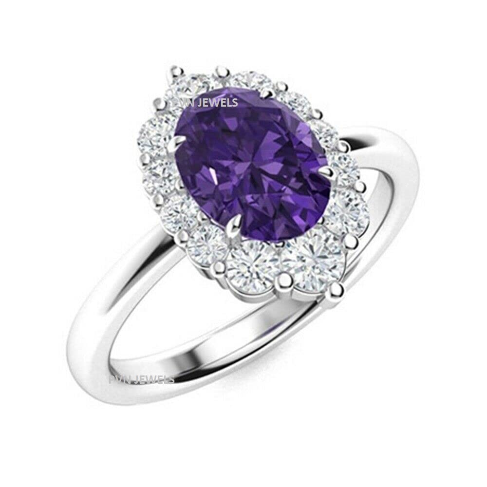 PVN Jewels Purple Amethyst and Accent Simulated Diamond Women's Engagement Ring in 925 Sterling Silver 12