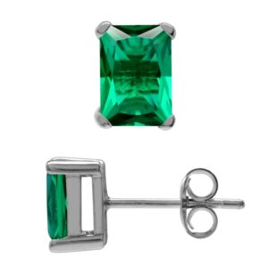 silvershake 1.5 ctw 7x5 mm octagon created nano green emerald 925 sterling silver stud post earrings jewelry for women