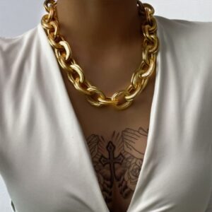 ACEDRE Chunky Choker Necklace Gold Cuban Link Chain Double O Link Necklaces Punk Hip-hop Jewelry for Women (1-Gold)