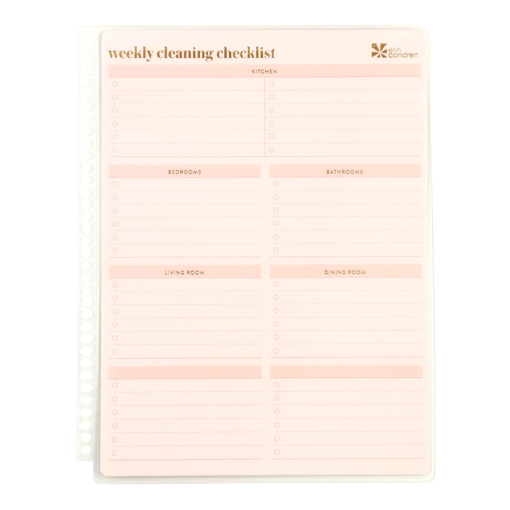 Cleaning Snap-in Dashboard. Wet Erase and Double Sided Layout. Gold Metallic Accents. 7" x 9". Fits All Erin Condren Notebooks and Planners 7" x 9" or Larger.