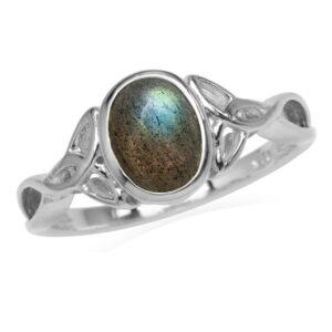 silvershake 8x6mm oval shape labradorite white gold plated 925 sterling silver triquetra celtic knot ring size 7.5