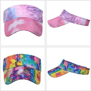 2PCS Sun Visors Hats for Women & Men Adjustable Sports Caps for Golf Running Summer Beach (Tiedye Green+Pink)