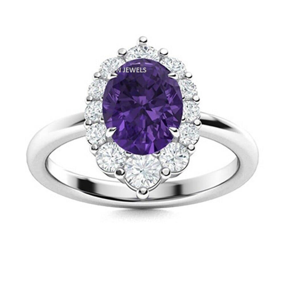 PVN Jewels Purple Amethyst and Accent Simulated Diamond Women's Engagement Ring in 925 Sterling Silver 12