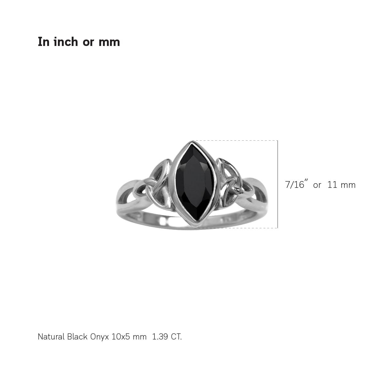 Silvershake Natural Black Onyx White Gold Plated 925 Sterling Silver Triquetra Celtic Knot Solitaire Ring Jewelry for Women Size 8