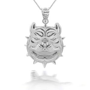 claddagh gold 20", pitbull american pit bull terrier bully dog head in solid 925 sterling silver pendant necklace