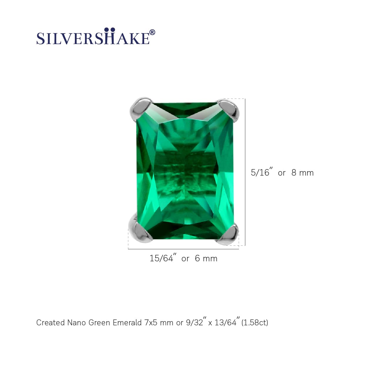 Silvershake 1.5 CTW 7x5 mm Octagon Created Nano Green Emerald 925 Sterling Silver Stud Post Earrings Jewelry for Women