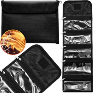 2 pcs money wallet organizer for cash with fireproof bag waterproof money bag for valuables, cash budget wallet holder organizer, 5 zipper slots, black money travel pocket for bills coins tickets