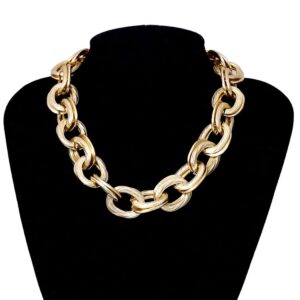 ACEDRE Chunky Choker Necklace Gold Cuban Link Chain Double O Link Necklaces Punk Hip-hop Jewelry for Women (1-Gold)