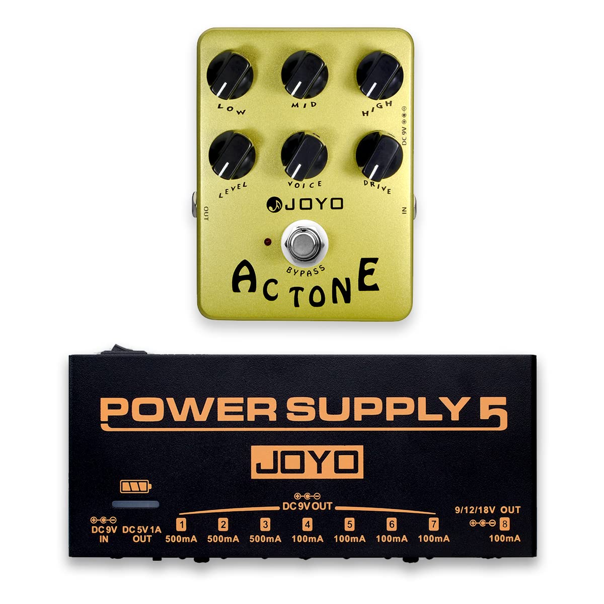 JOYO JF-13 AC Tone Amp Simulator Pedal Bundle with JP-05 Pedal Power Supply Built-in Rechargeable Battery