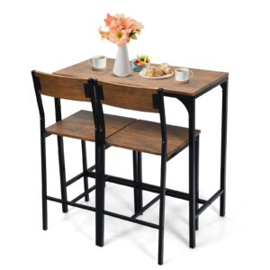 costway 3 pieces bar table set, pub table set w/heavy duty steel frame, modern industrial-style table & chair set for kitchen, dining room, breakfast nook, bistro, easy assembly