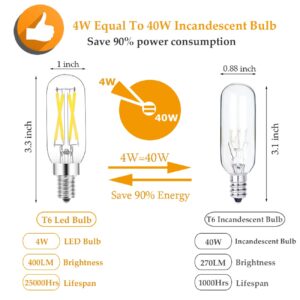 Greeogin Dimmable T6 E12 LED Edison Bulbs,4W Equal 40W Candelabra Incandescent Bulbs, Clear Vintage T25 Tube Light Bulbs for Ceiling Fan, Pendant, Wall scones 12Pack