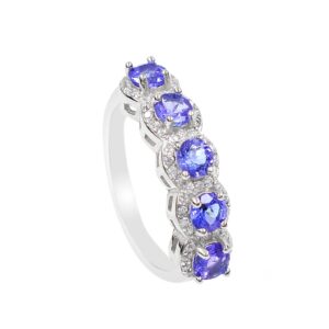 925 Sterling Silver Natural Blue Tanzanite 4 MM Round Cut Gemstone Women Jewelry Cluster Proposal Ring Wedding Ring Birthday Gift For Wife (Yellow Gold Rhodium Plated Silver, 6)