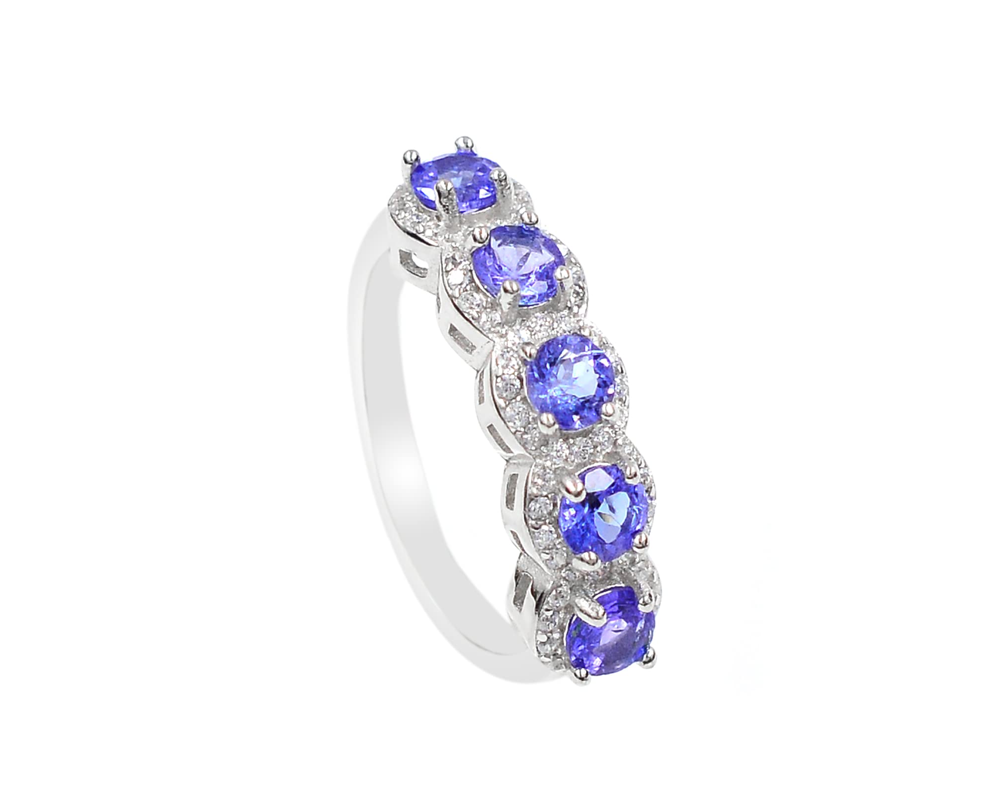 925 Sterling Silver Natural Blue Tanzanite 4 MM Round Cut Gemstone Women Jewelry Cluster Proposal Ring Wedding Ring Birthday Gift For Wife (Yellow Gold Rhodium Plated Silver, 6)