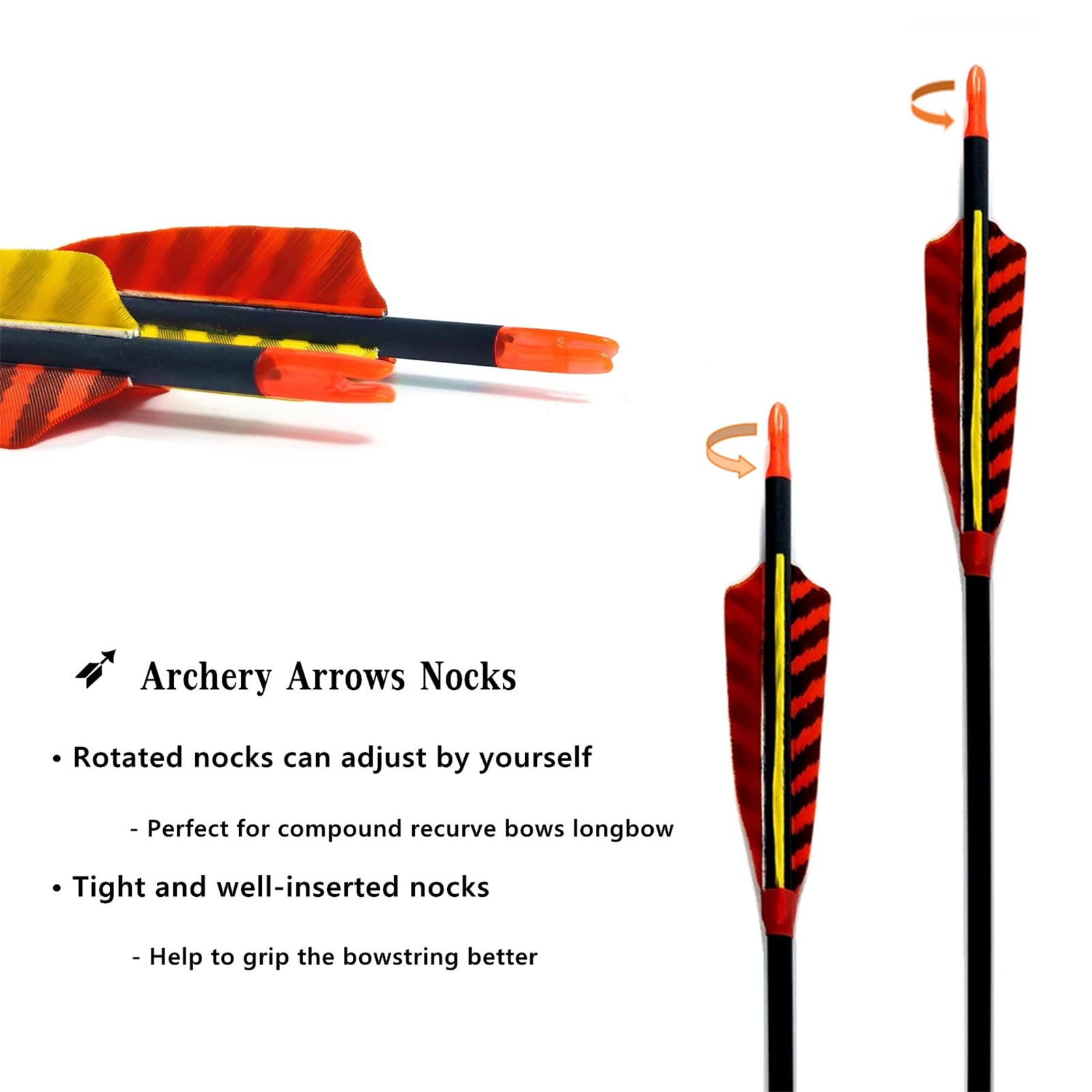 Hosolee 12 Pack Archery 500 Spine Carbon Arrows with Real Feathers and Removable Tips for Targeting Hunting Practice