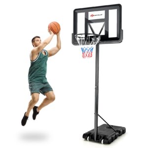 goplus portable basketball hoop, 10ft height adjustable basketball goal w/44‘’ shatterproof backboard, outdoor basketball stand for adults teens backyard driveway (4.25-10ft, 12-level, upgrade steel)