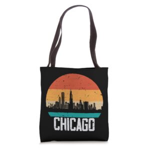 chicago usa retro vintage sunset skyline chicago tote bag