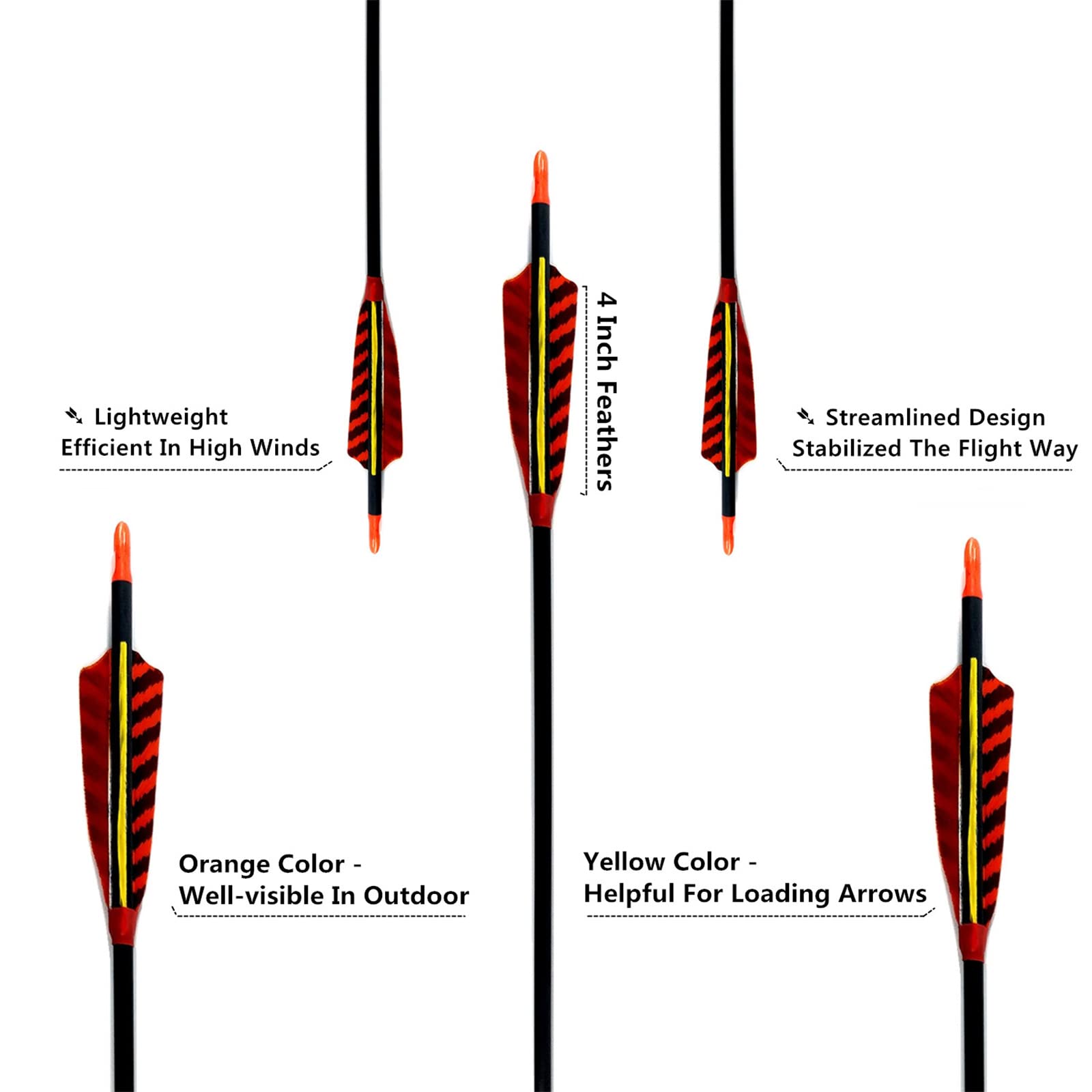 Hosolee 12 Pack Archery 500 Spine Carbon Arrows with Real Feathers and Removable Tips for Targeting Hunting Practice