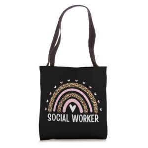 cute social worker leopard rainbow women social work funny tote bag