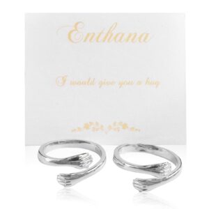 Enthana 2 PCS Couple Hugging Rings, Adjustable 925 Sterling Silver Hug Rings for Couple Women Men Jewelry (silver)