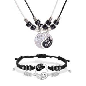 inenimartj 4pcs yin yang matching dragon bracelet necklaces set for women men,yin yang couple bracelet pendant necklaces for bff best friend (c 4p)