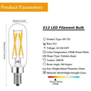 Greeogin Dimmable T6 E12 LED Edison Bulbs,4W Equal 40W Candelabra Incandescent Bulbs, Clear Vintage T25 Tube Light Bulbs for Ceiling Fan, Pendant, Wall scones 12Pack