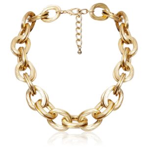 acedre chunky choker necklace gold cuban link chain double o link necklaces punk hip-hop jewelry for women (1-gold)