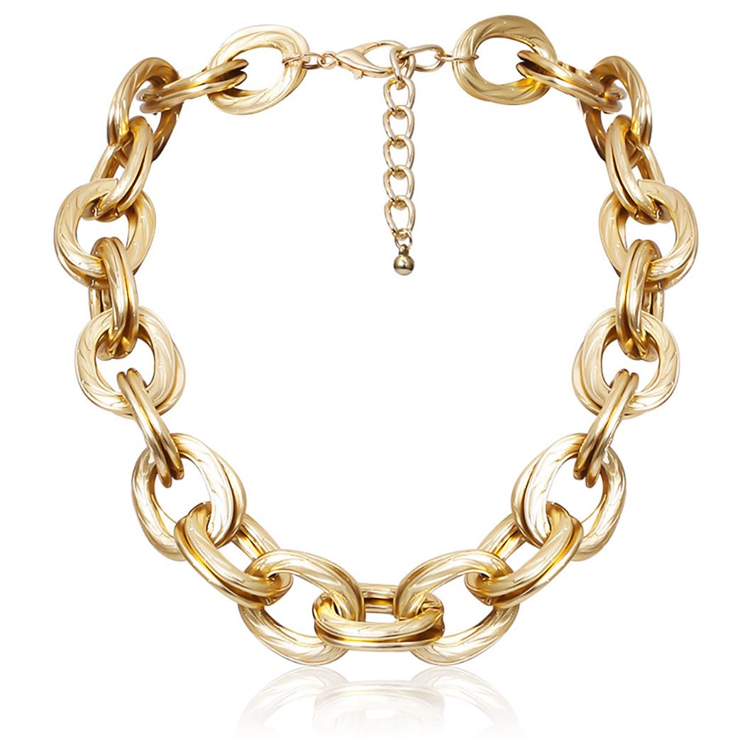 ACEDRE Chunky Choker Necklace Gold Cuban Link Chain Double O Link Necklaces Punk Hip-hop Jewelry for Women (1-Gold)