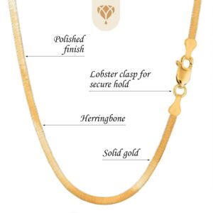 The Diamond Deal 10k SOLID Yellow Gold 2.8mm Herringbone Chain Necklace or Bracelet for Pendants and Charms with Lobster-Claw Clasp (7", 16", 18", 20 inch)