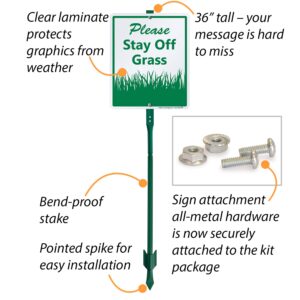 SmartSign 12 x 10 inch “Please Stay Off Grass” LawnBoss Yard Sign with 3 foot Stake, 40 mil Laminated Rustproof Aluminum, Green and White, Set of 1, Made in USA