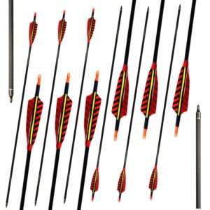 hosolee 12 pack archery 500 spine carbon arrows with real feathers and removable tips for targeting hunting practice