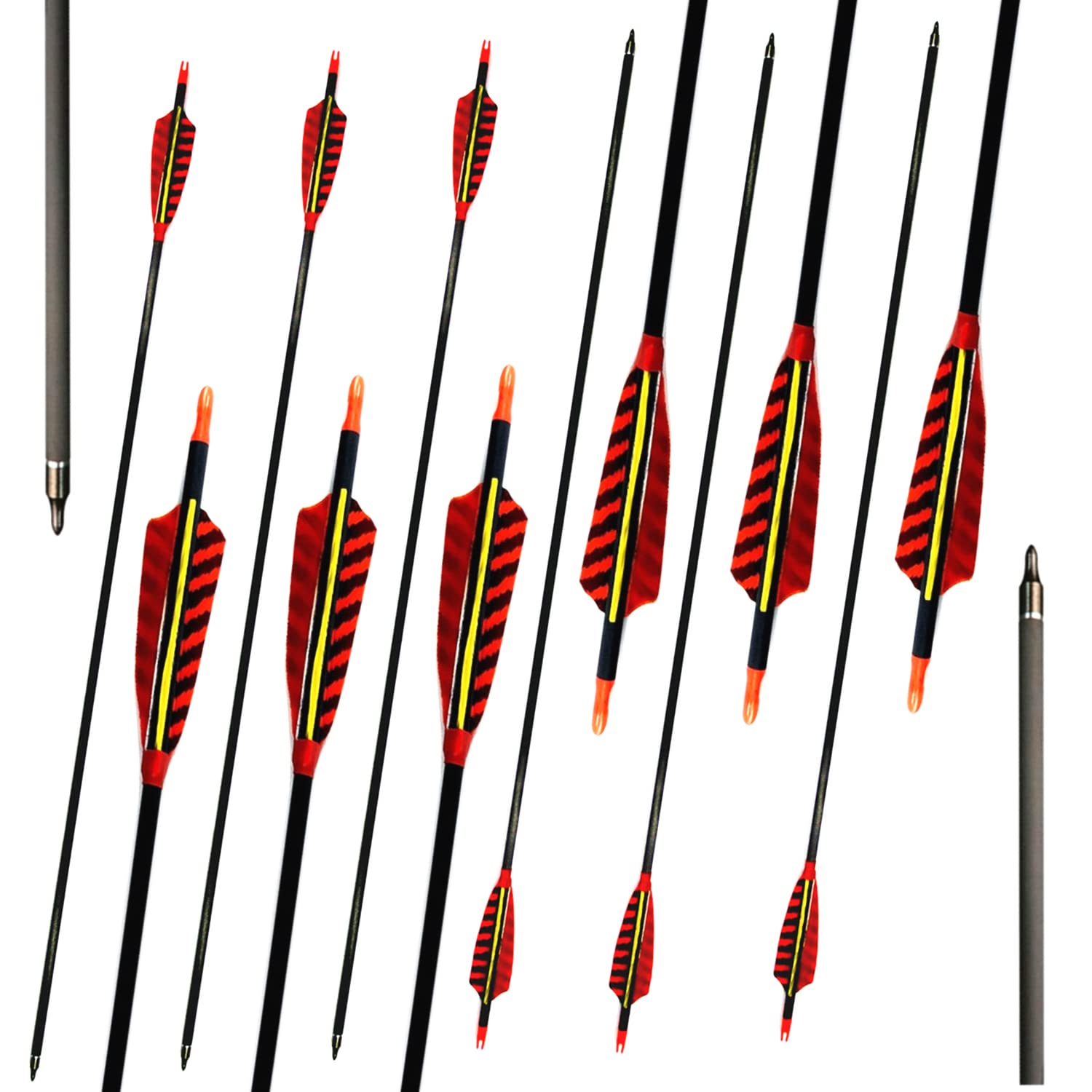 Hosolee 12 Pack Archery 500 Spine Carbon Arrows with Real Feathers and Removable Tips for Targeting Hunting Practice