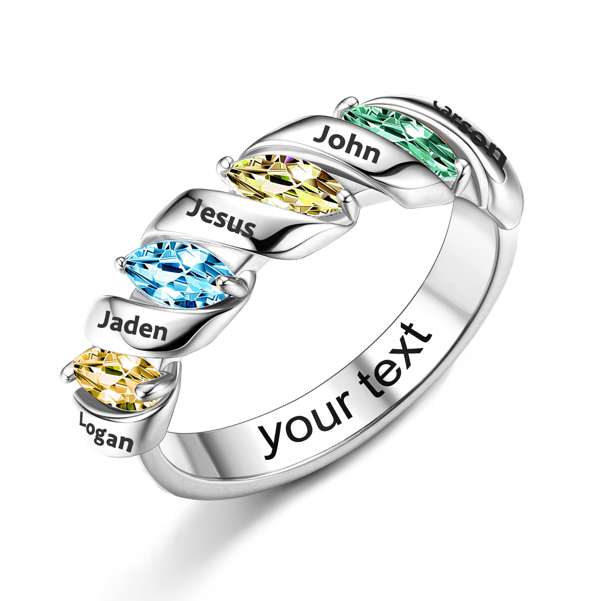 Jewenova Personalized Gift for Mom S925 Sterling Silver Mom Ring with 5 Name Custom Mothers Day Gifts for Mom Grandmother