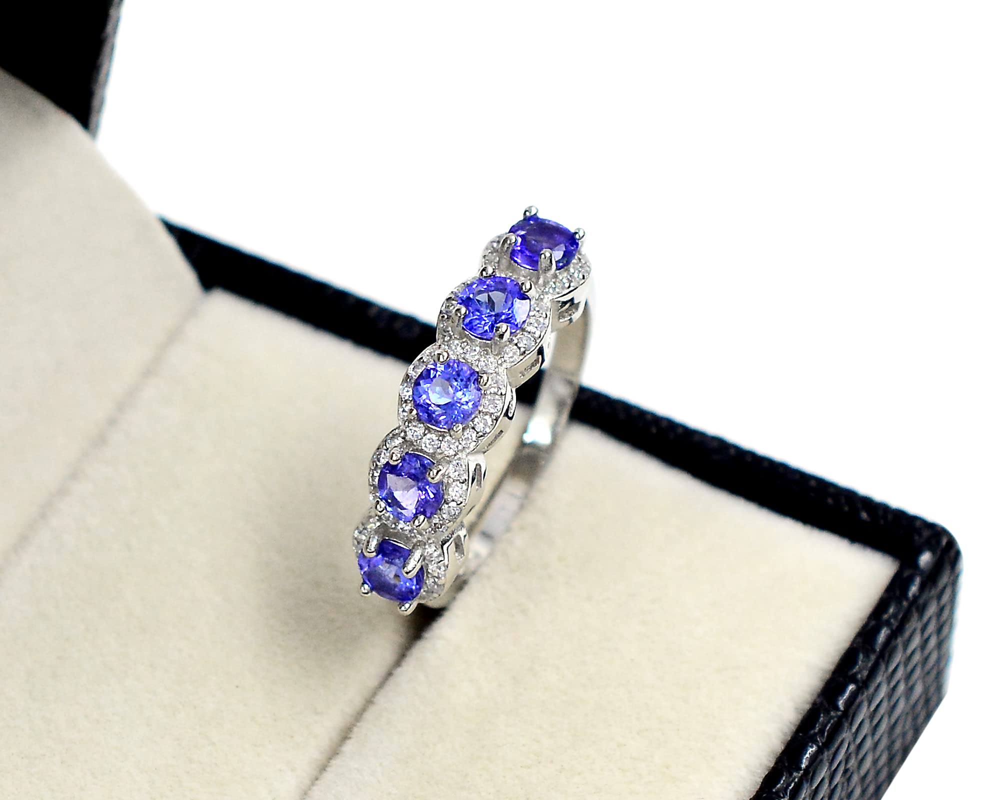 925 Sterling Silver Natural Blue Tanzanite 4 MM Round Cut Gemstone Women Jewelry Cluster Proposal Ring Wedding Ring Birthday Gift For Wife (Yellow Gold Rhodium Plated Silver, 6)