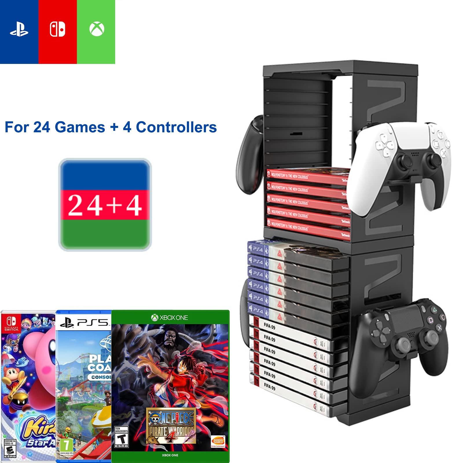 ASFSKY Game Storage Tower Universal Video Game Storage for 24 Games Storage ABS Stand Compatible with PS5 PS4 Xbox Nintendo Switch Games Gamer Gifts