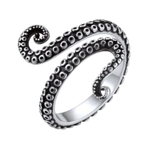 chicsilver octopus ring 925 sterling silver punk vintage sea monster open adjustable stacking ring for women men size 8