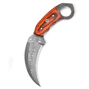 Armory Replicas Hunt For Life™ Wild Fixation Karambit Knife | Fixed Blade Damascus Steel Outdoor Knife