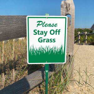 SmartSign 12 x 10 inch “Please Stay Off Grass” LawnBoss Yard Sign with 3 foot Stake, 40 mil Laminated Rustproof Aluminum, Green and White, Set of 1, Made in USA