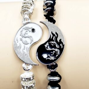 INENIMARTJ 4Pcs Yin Yang Matching Dragon Bracelet Necklaces Set for Women Men,Yin Yang Couple Bracelet Pendant Necklaces for Bff Best Friend (C 4P)